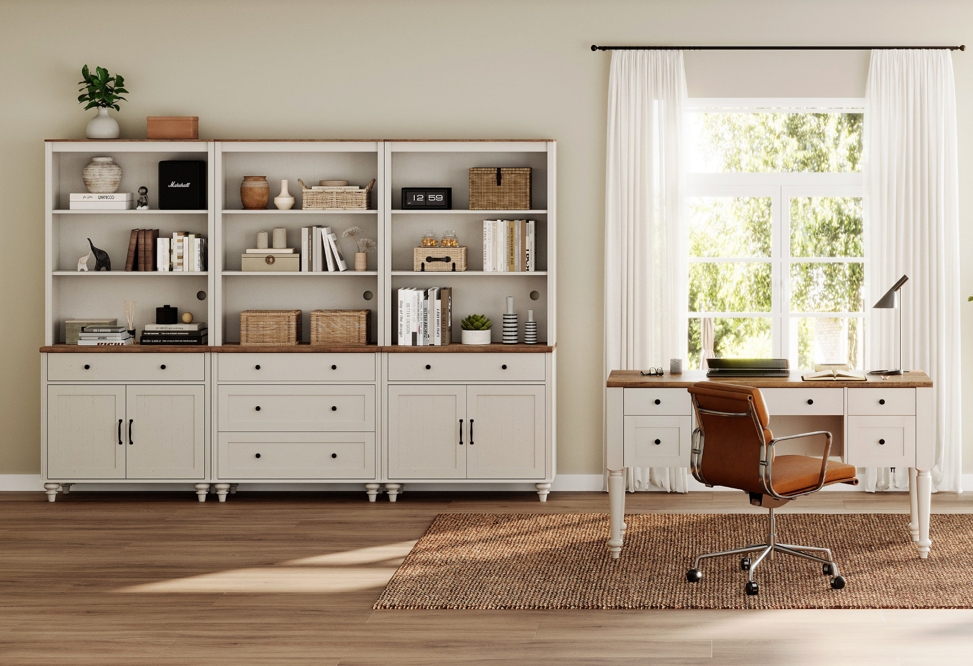 Alcott Hill® 2 - Piece Office Set, 56" Executive Desk, Bookcases With 5 Drawers And 2 Doors ...